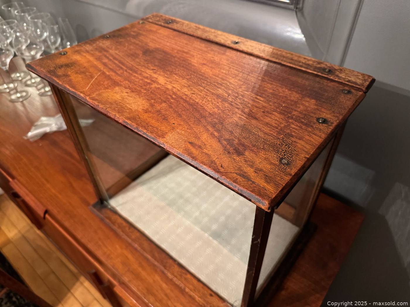 Antique wood and glass countertop display box | Maxsold