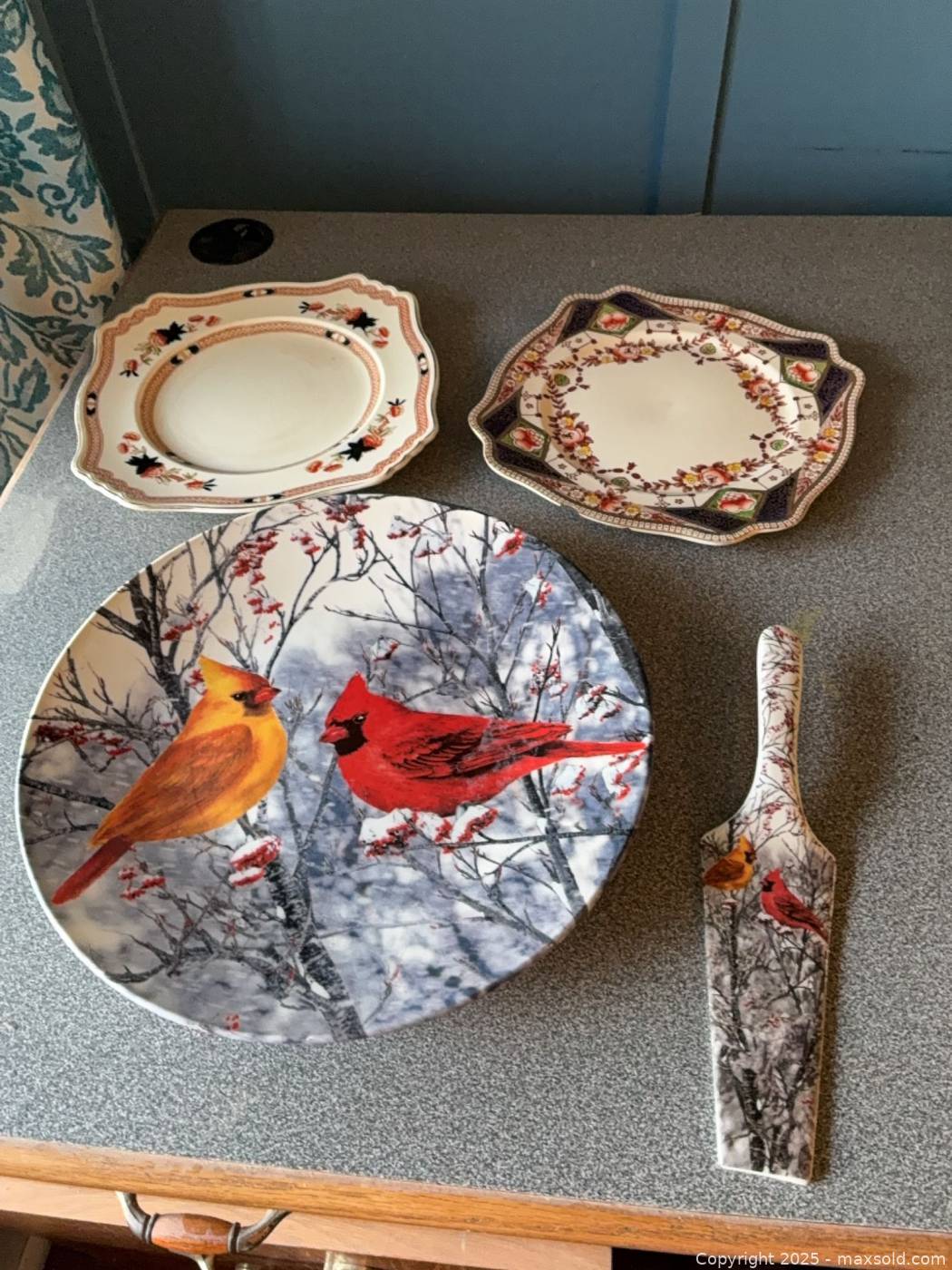 Mixed floral ceramic serving plates and server | Maxsold