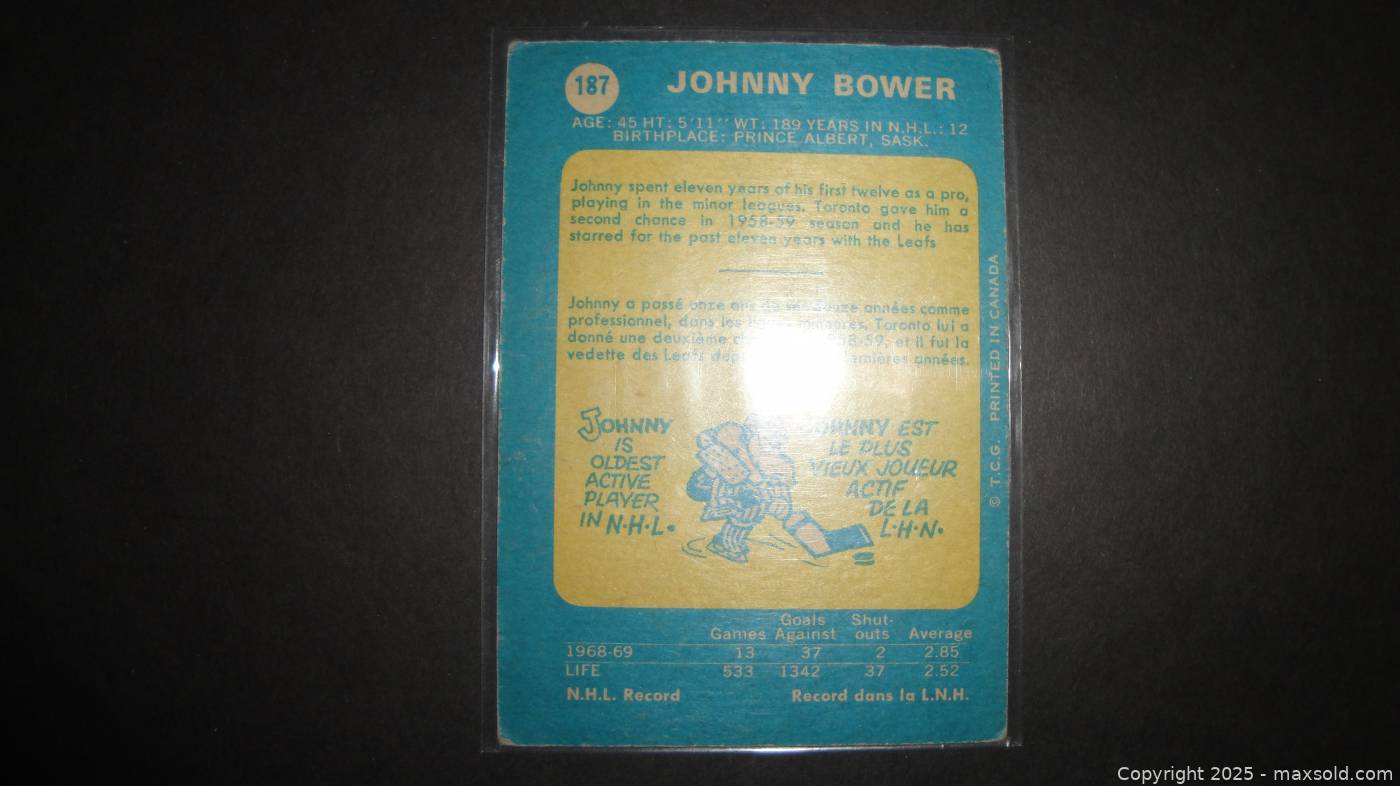 1969-70 Johnny Bower Hockey Card #187 | Maxsold