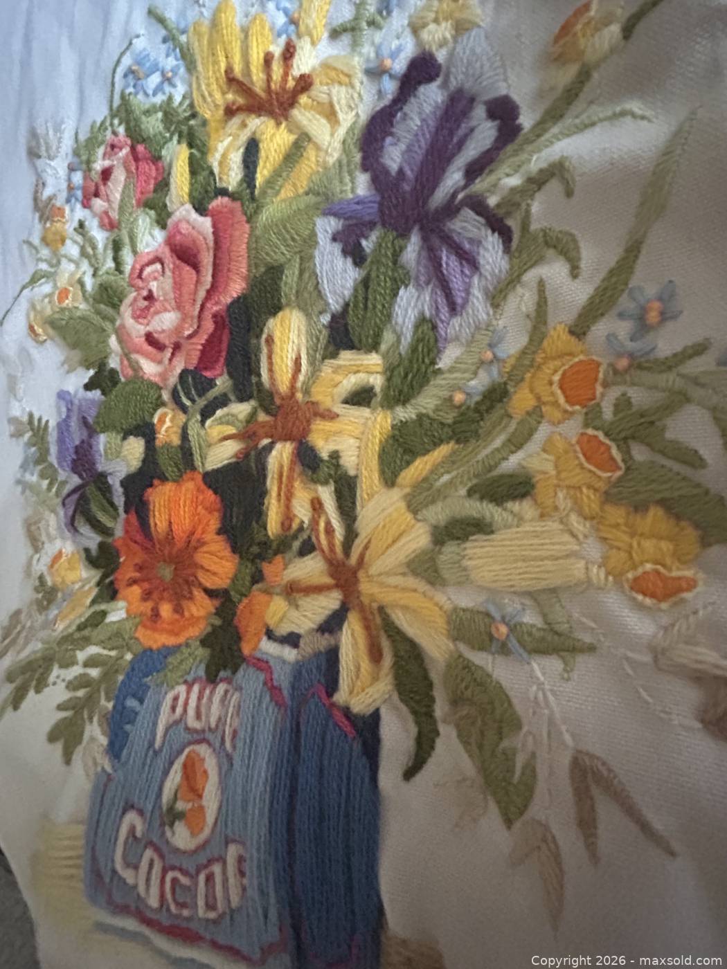 Hand embroidered floral sampler panel | Maxsold