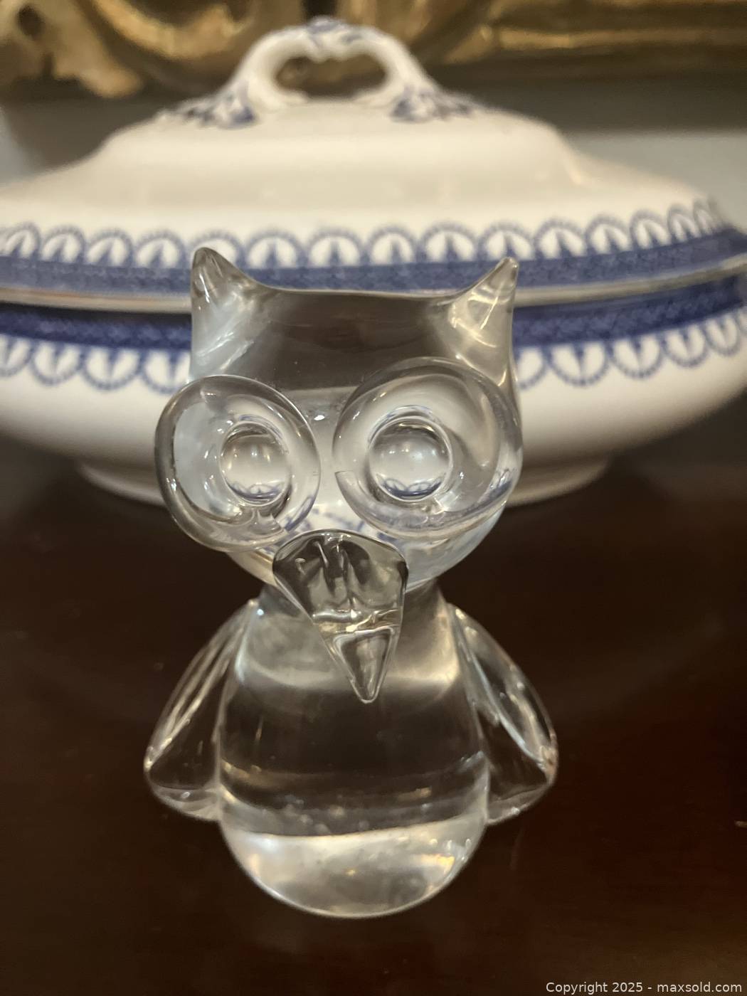 Clear glass owl paperweights pair | Maxsold