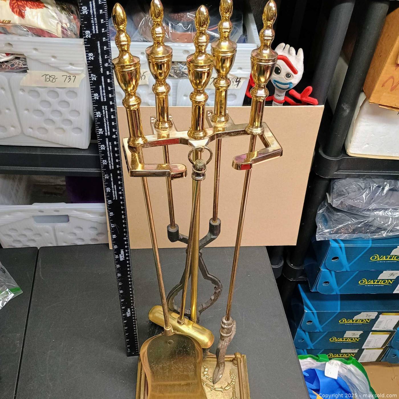 Brass fireplace tool set with stand | Maxsold