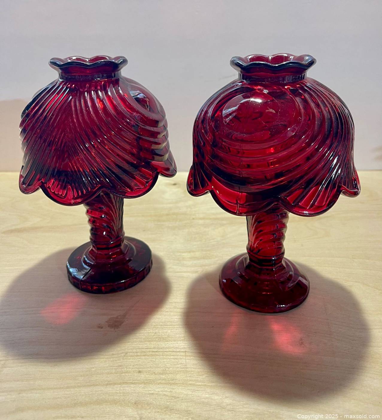 Pair ruby red glass fairy lamps | Maxsold