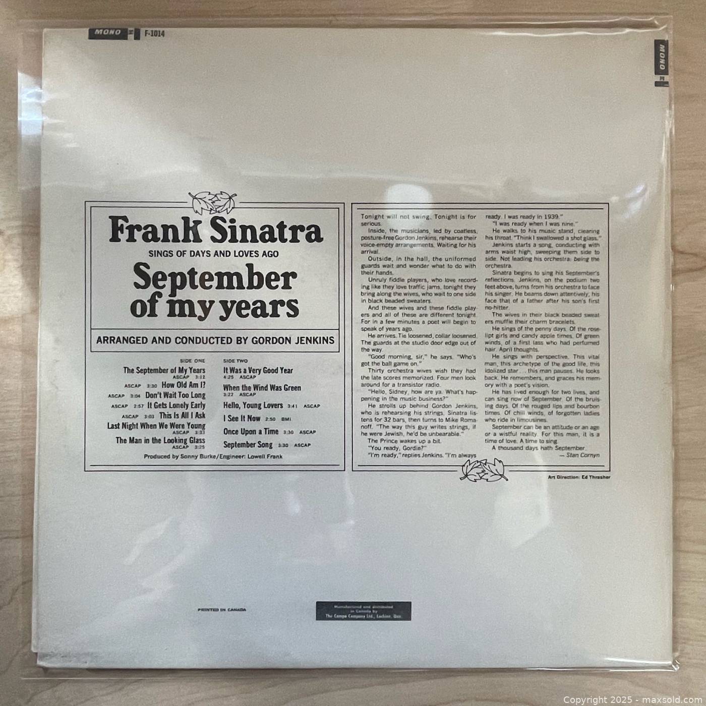 Frank Sinatra “September of My Years” LP vinyl | Maxsold