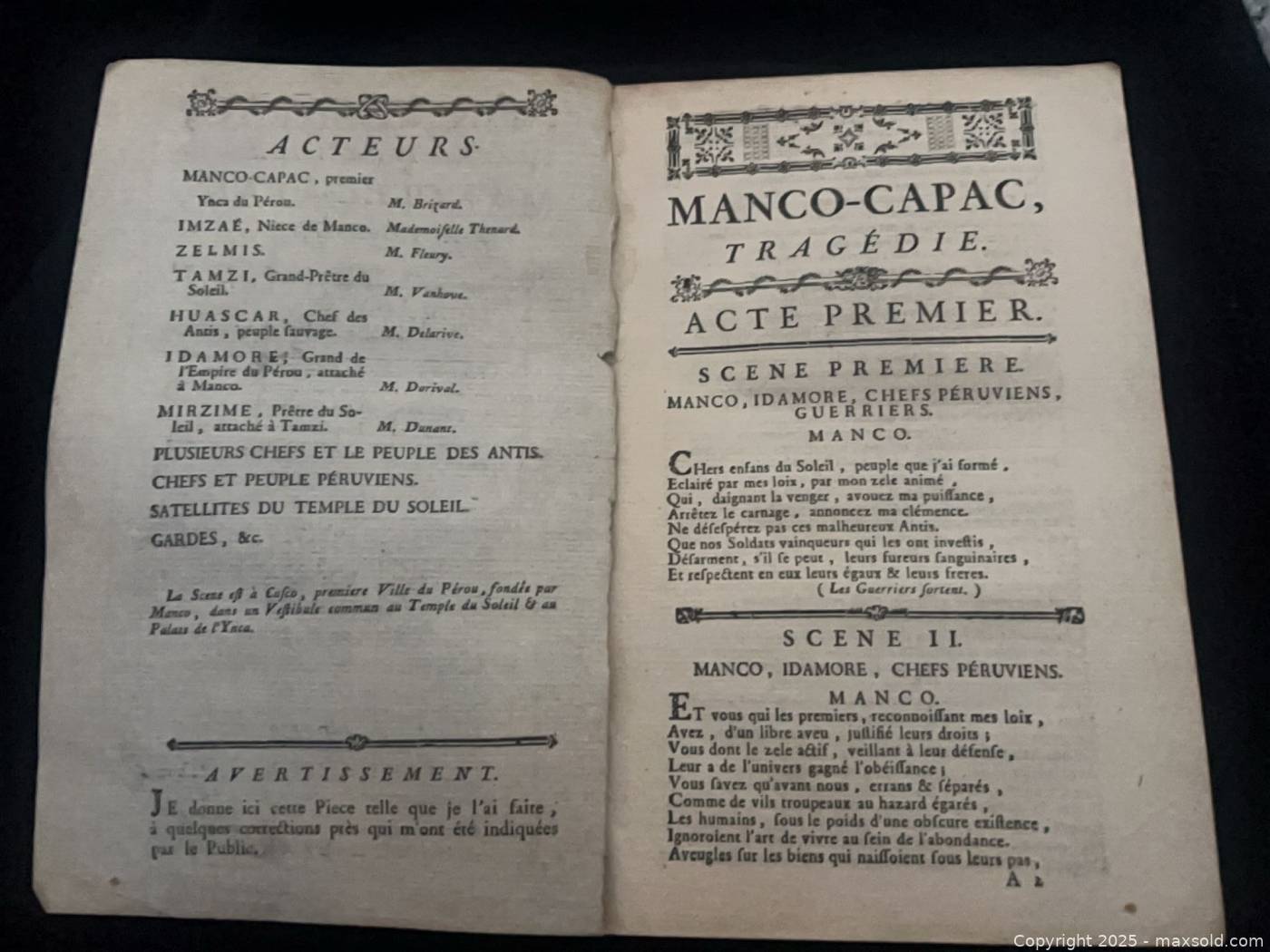 1782 French play script “Manco-Capac” | Maxsold