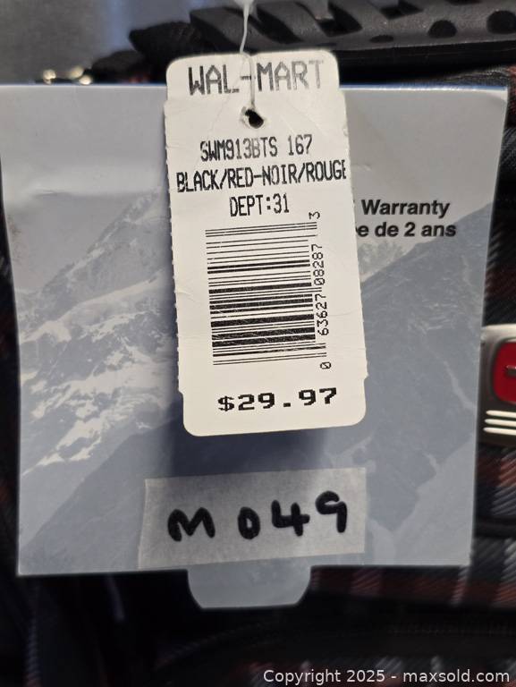 Swiss Alps black and red plaid backpack | Maxsold