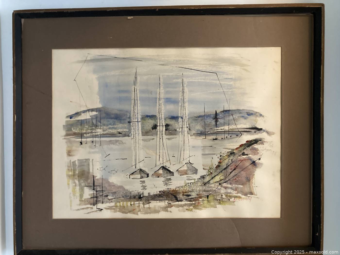 Alfred Birdsey signed watercolor Bermuda Harbor 28x35 framed | Maxsold