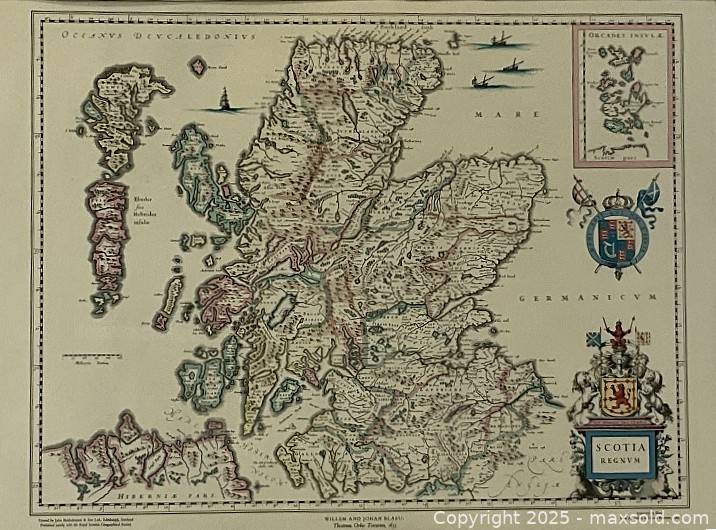 Framed reproduction 1646 J. Blaeu Scotland map | Maxsold