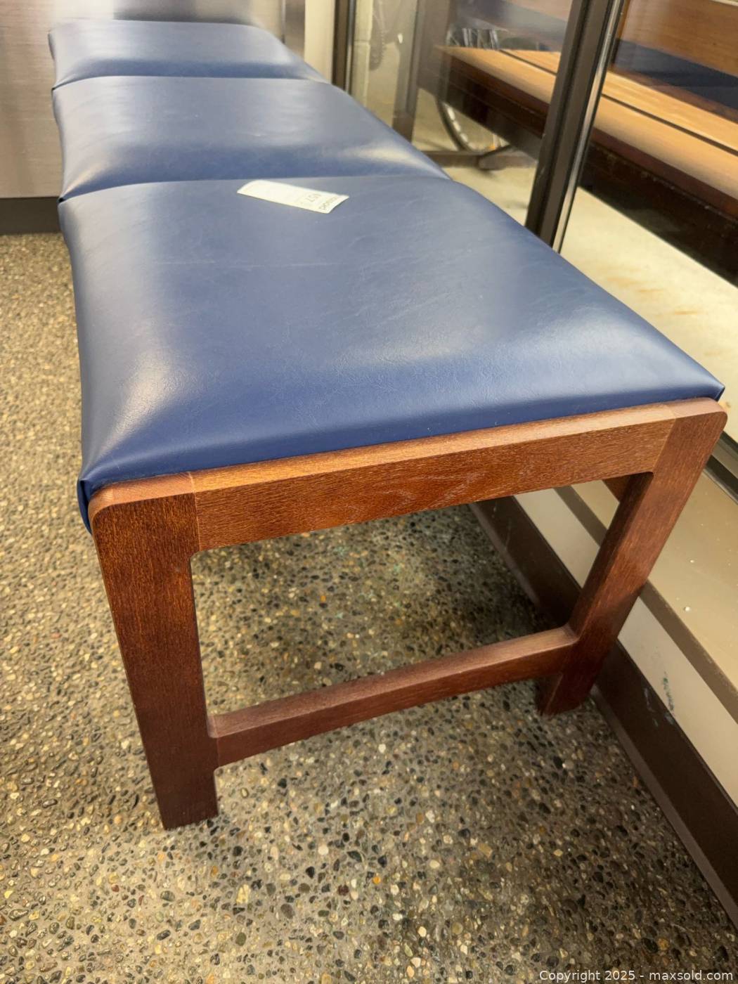 Mid-Century 3-Seat Bench, Blue Vinyl, Wood Frame | Maxsold