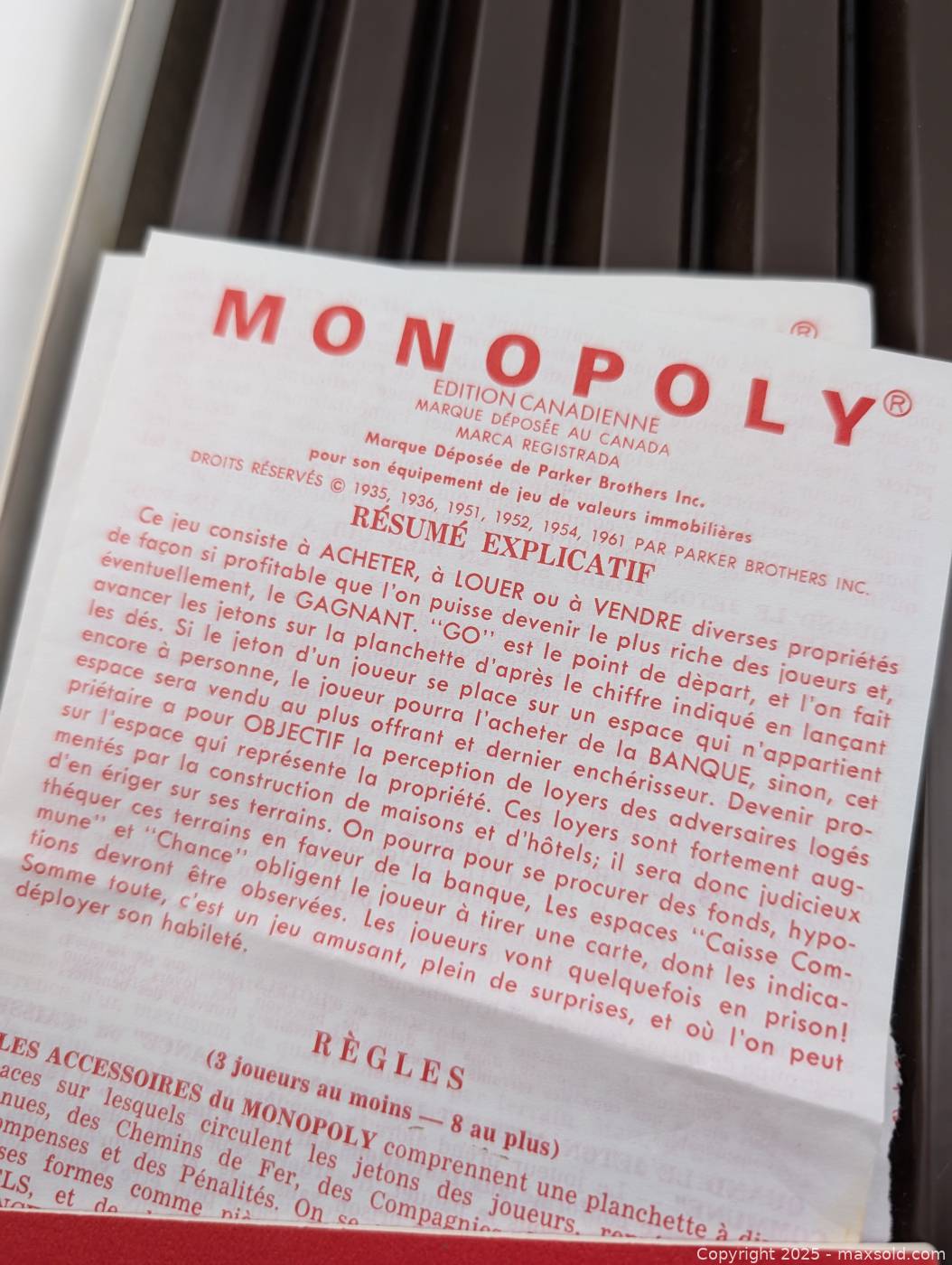 1961 Parker Brothers Monopoly Canadian Edition board game | Maxsold
