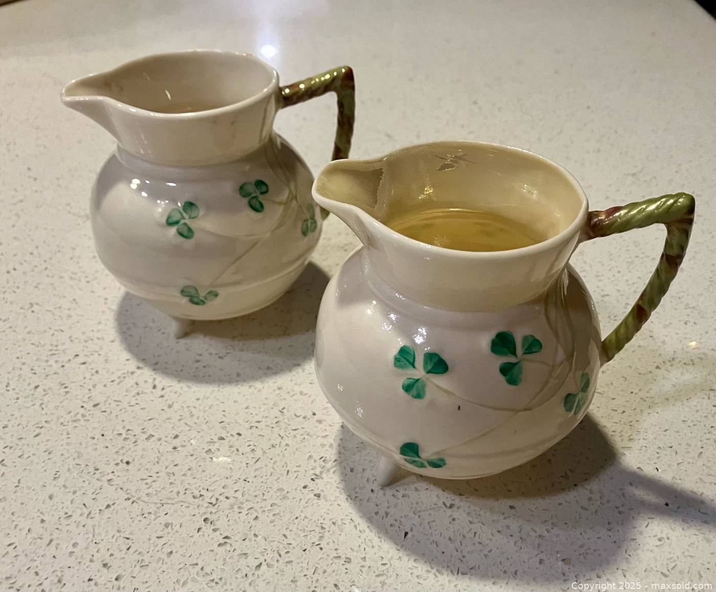Belleek Shamrock Footed Creamers Pair | Maxsold