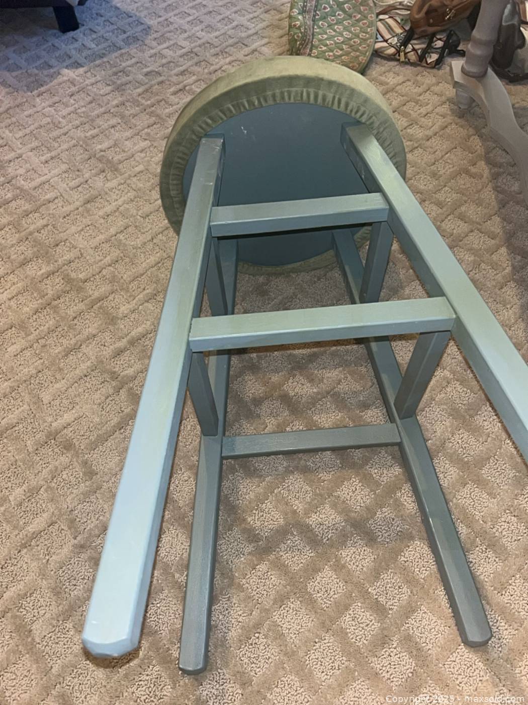Upholstered entry bench and round bar stool | Maxsold