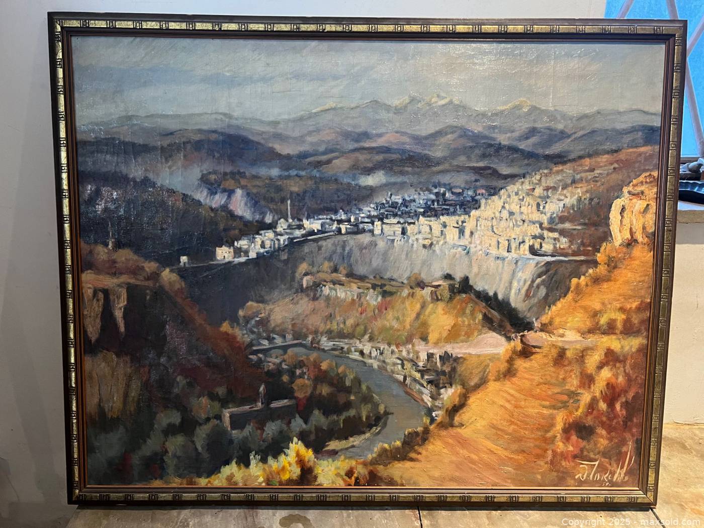 Large signed Bulgarian landscape oil painting 1959 | Maxsold