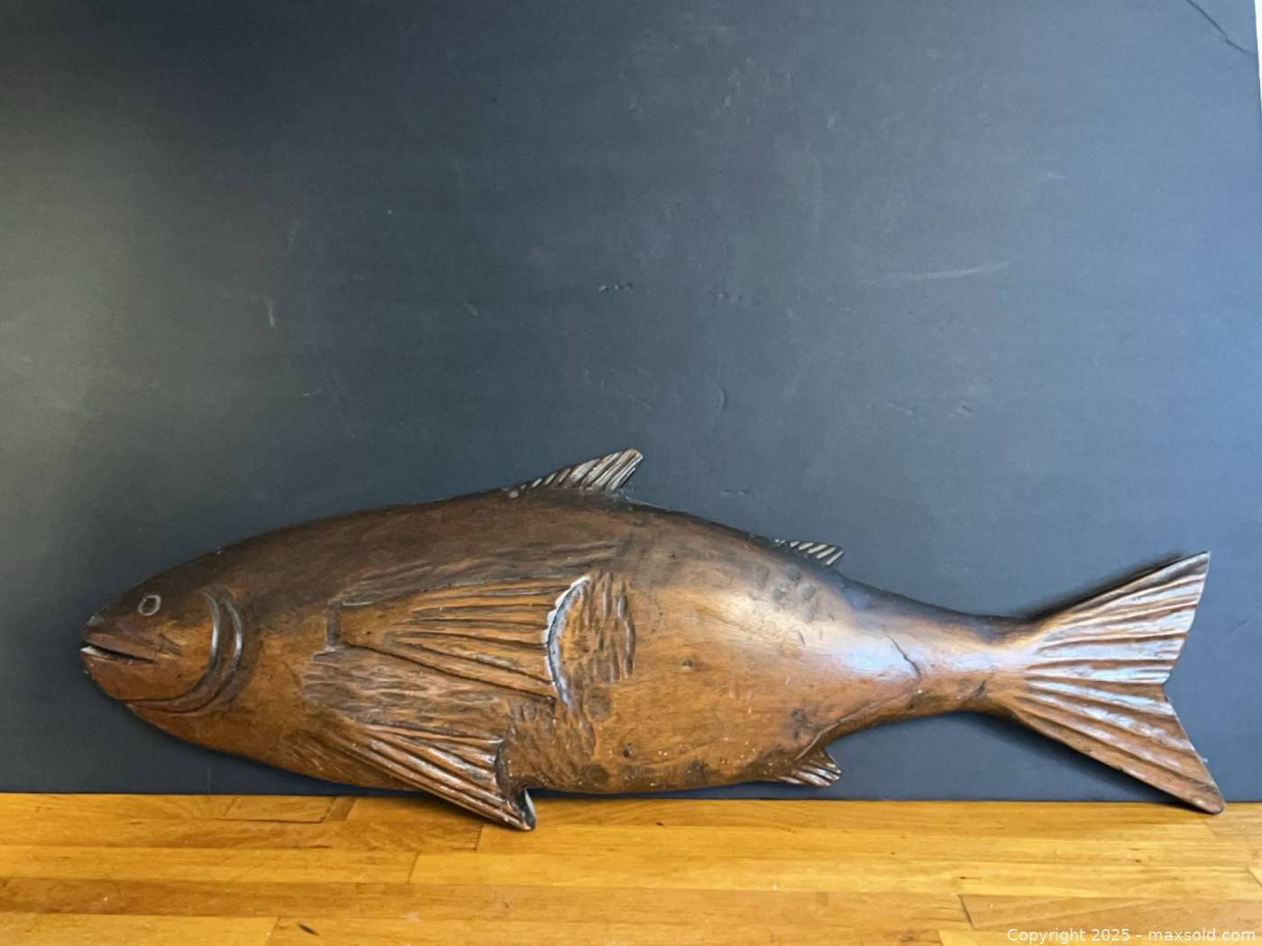 Large vintage carved wood fish wall decor | Maxsold