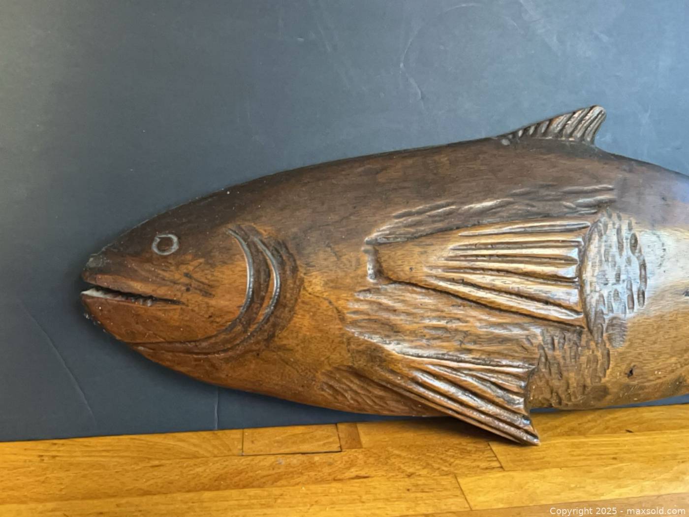 Large vintage carved wood fish wall decor | Maxsold