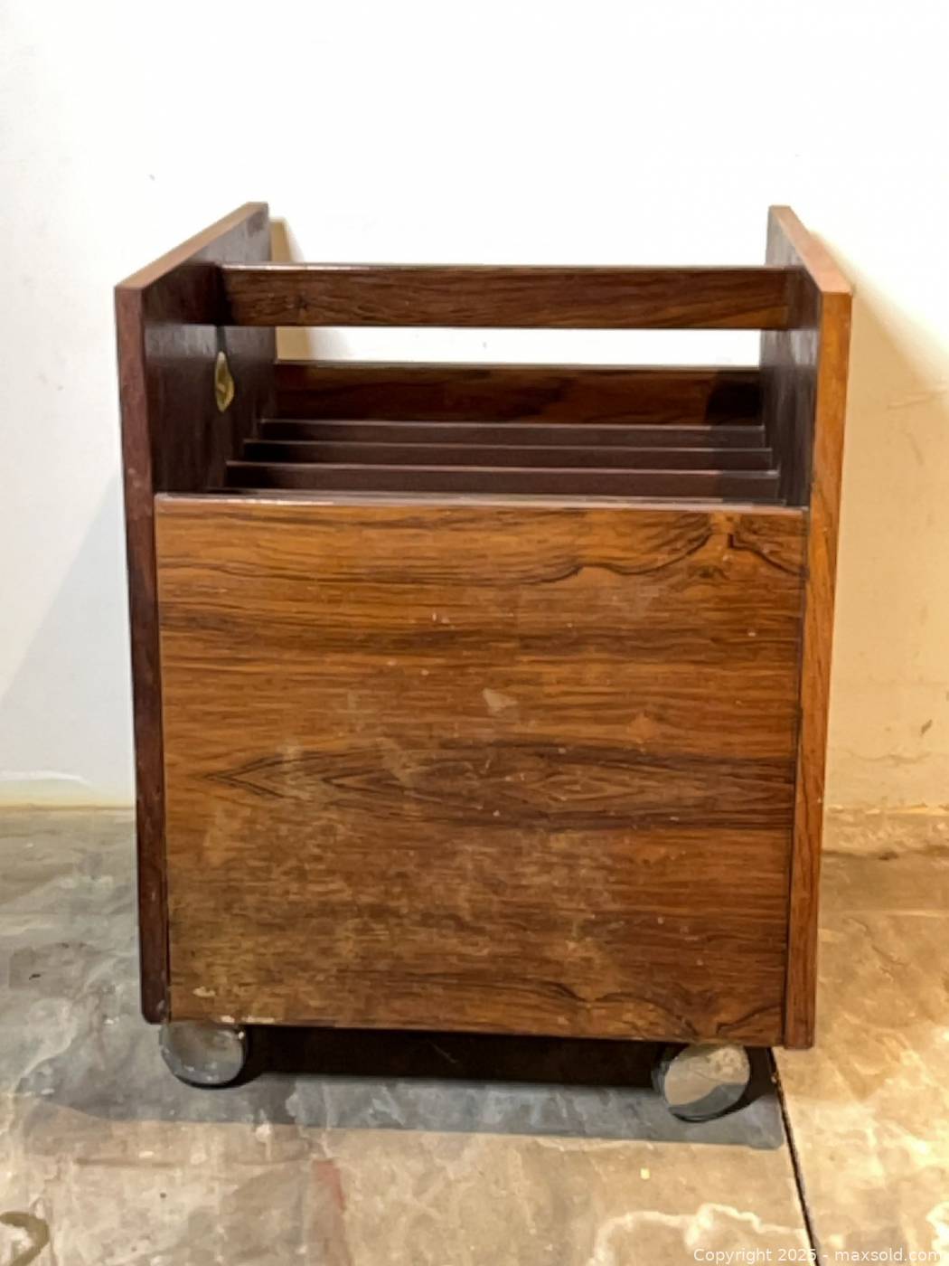 Bruksbo rosewood rolling record cabinet | Maxsold