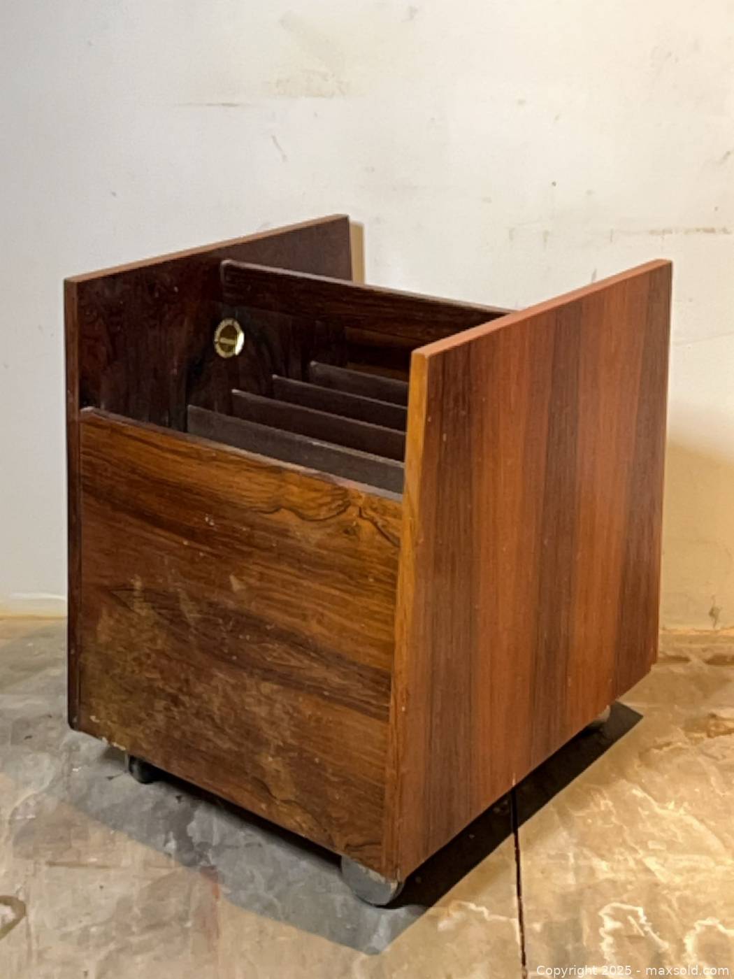 Bruksbo rosewood rolling record cabinet | Maxsold