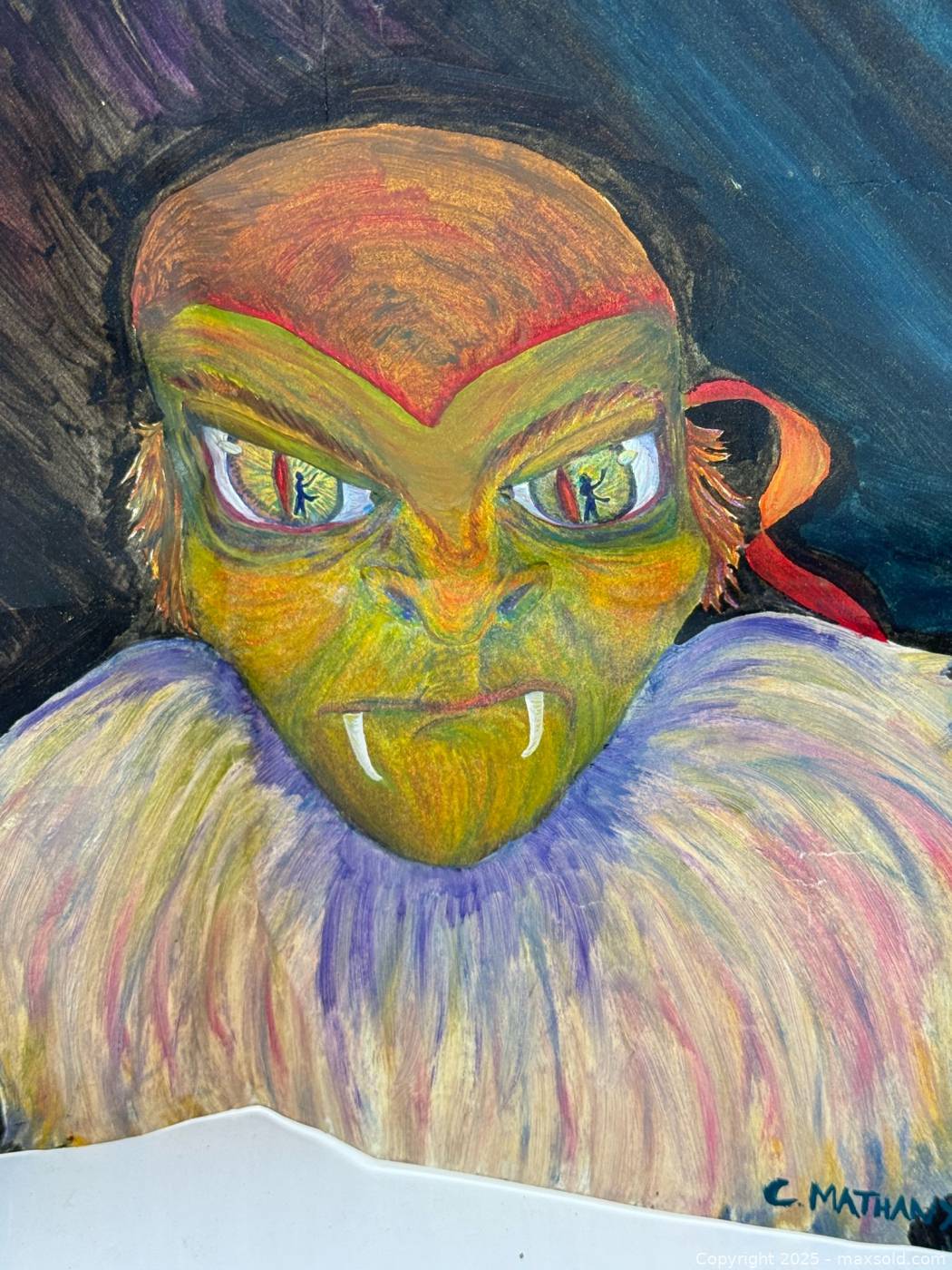 Signed Green Gremlin Painting on Paper 17x11 in | Maxsold