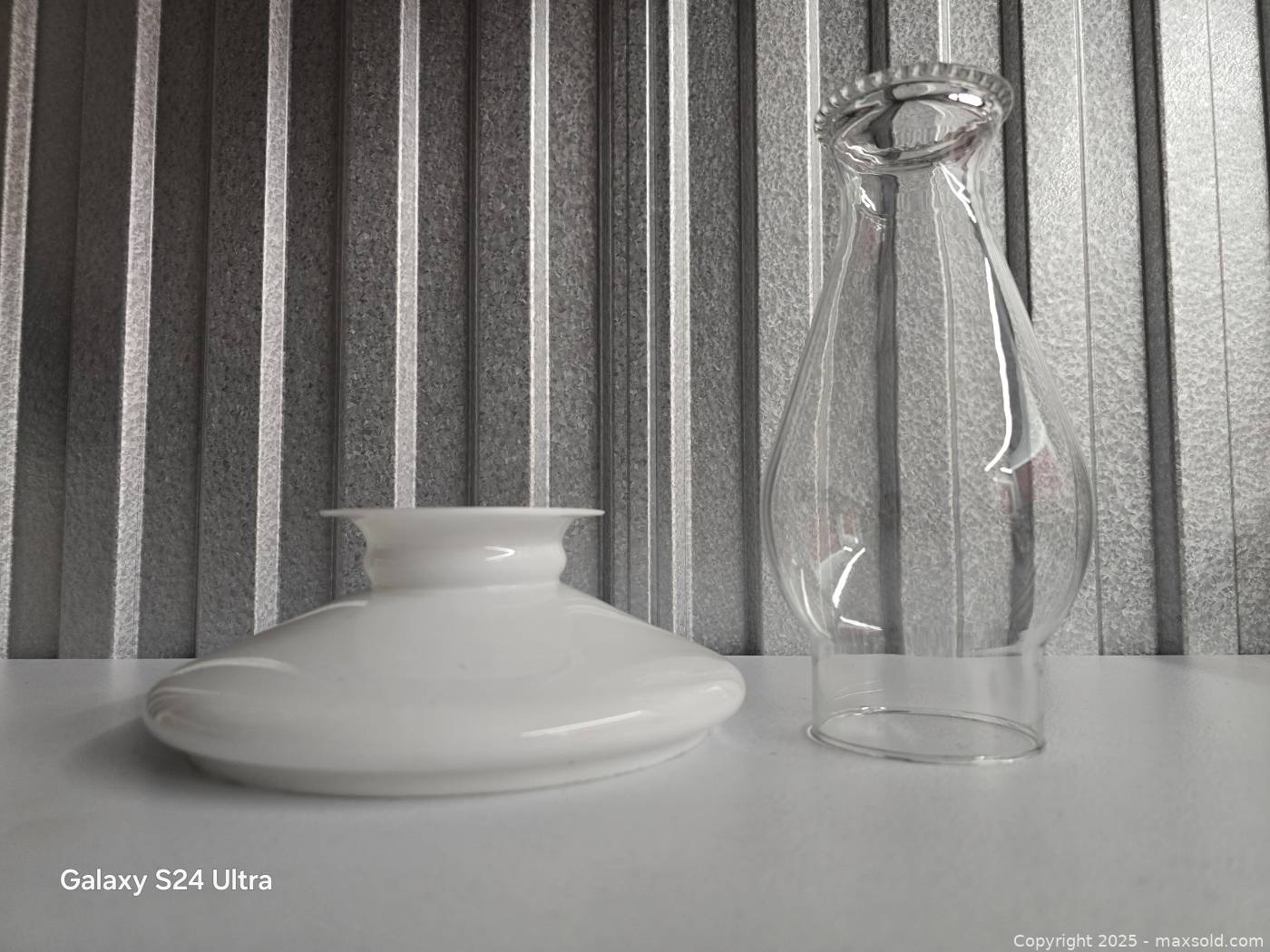 Milk Glass Oil Lamp Shade Ring And Clear Glass Chimney | Maxsold