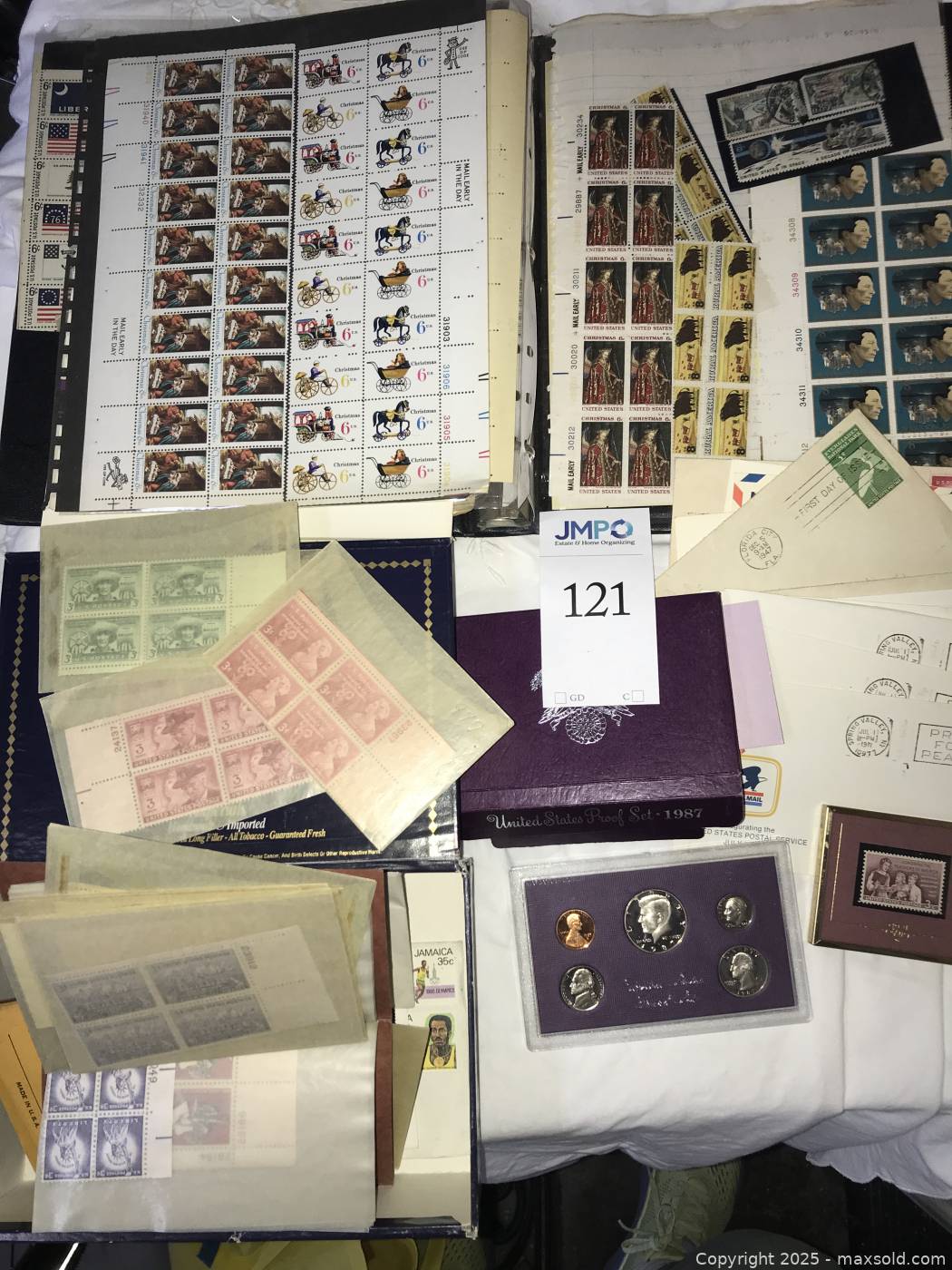 Stamp collections, 1987 U.S. proof coin set, framed 1957 stamp | Maxsold