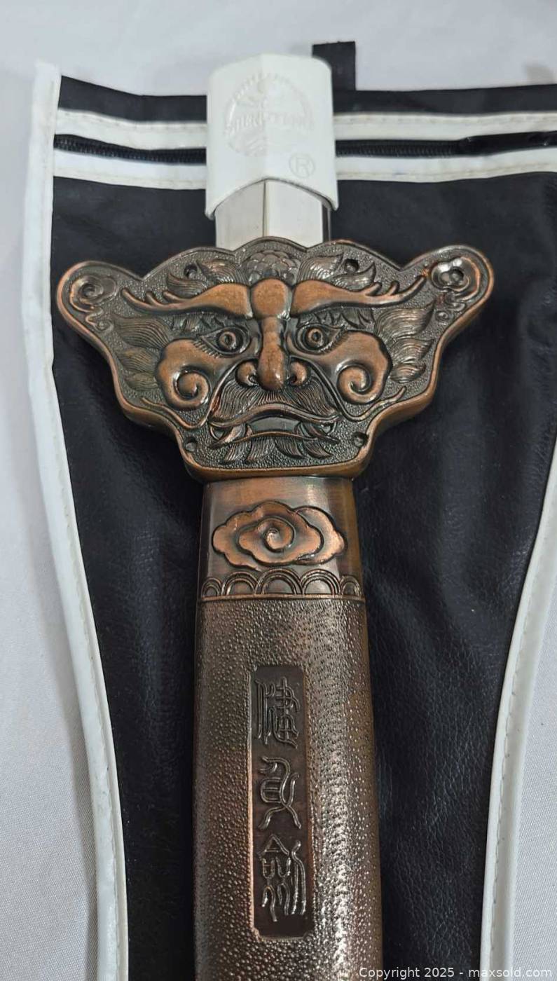 Replica Collapsible Tai Chi Sword and Two Vintage Hand-Tooled Leather ...