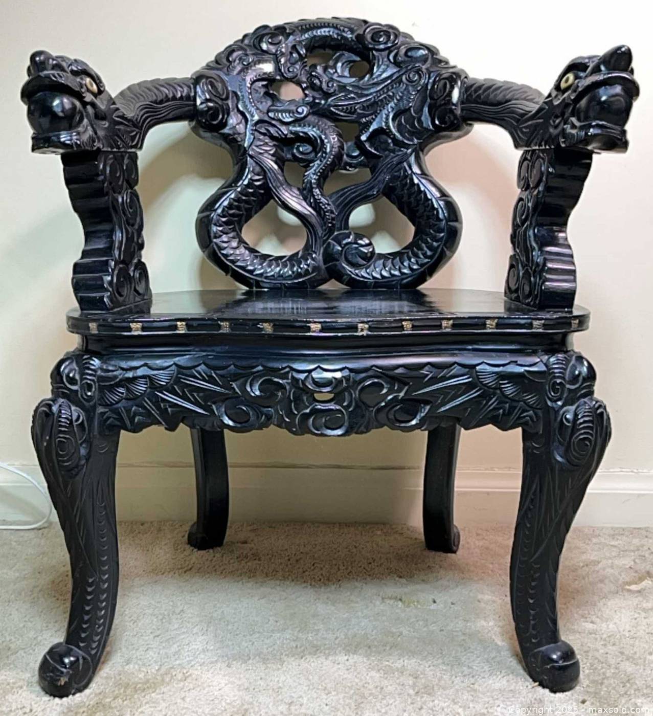 Japanese carved hardwood dragon chair | Maxsold