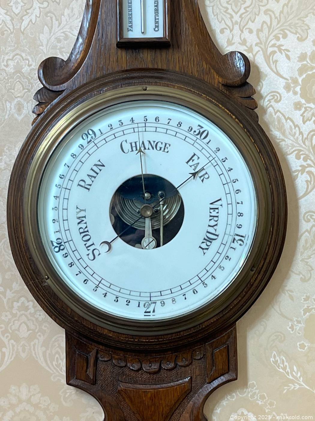 Victorian-style banjo wall barometer with thermometer | Maxsold