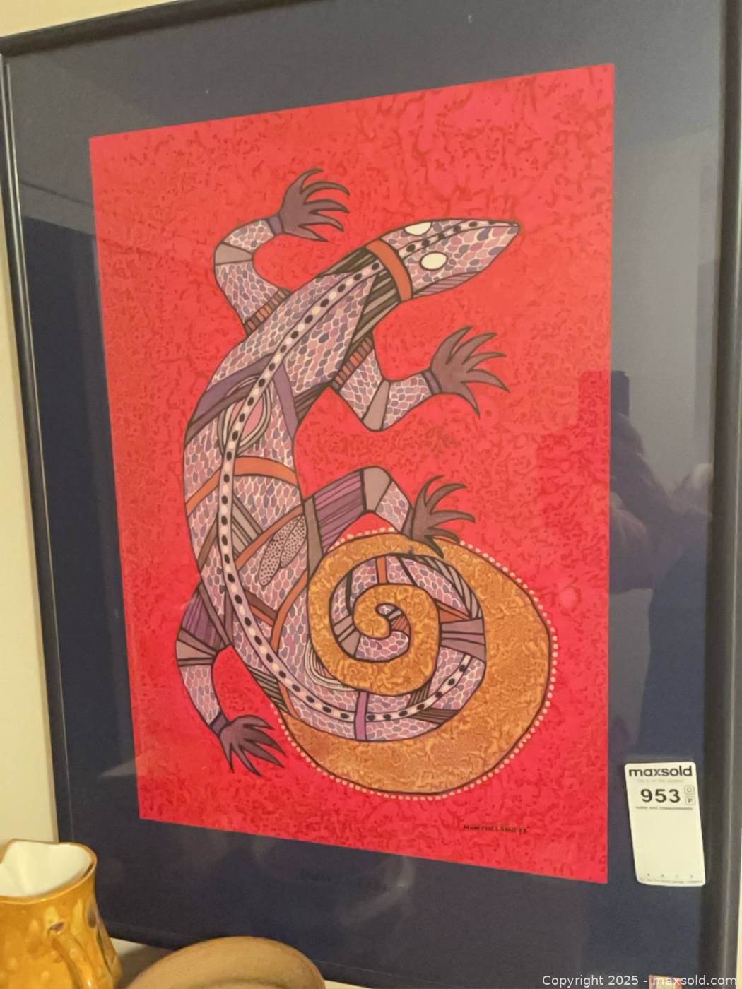 Framed iguana print signed Mumthelang 1998 | Maxsold