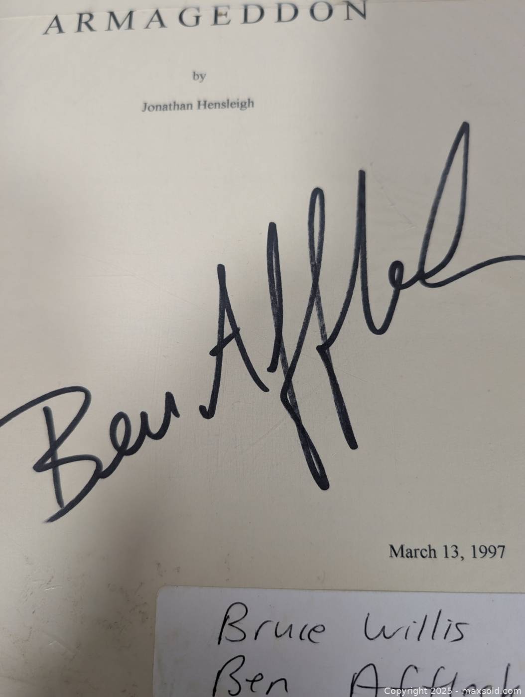 Armageddon script signed by Bruce Willis & Ben Affleck | Maxsold