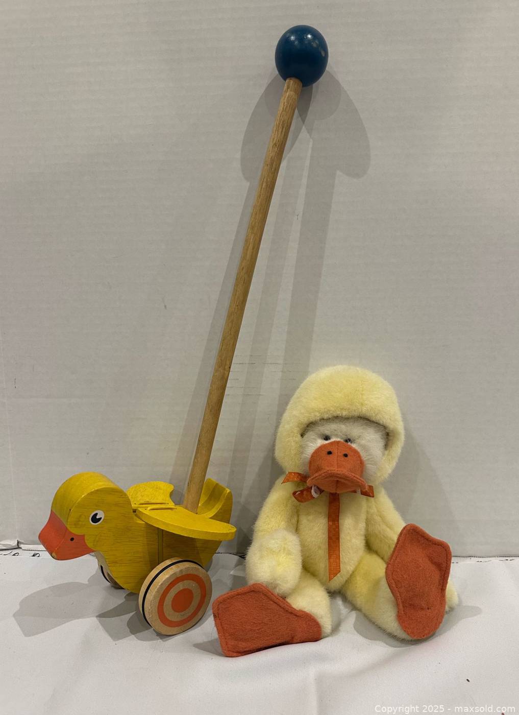 Wooden Push Duck Toy & Plush Bear in Duck Suit | Maxsold