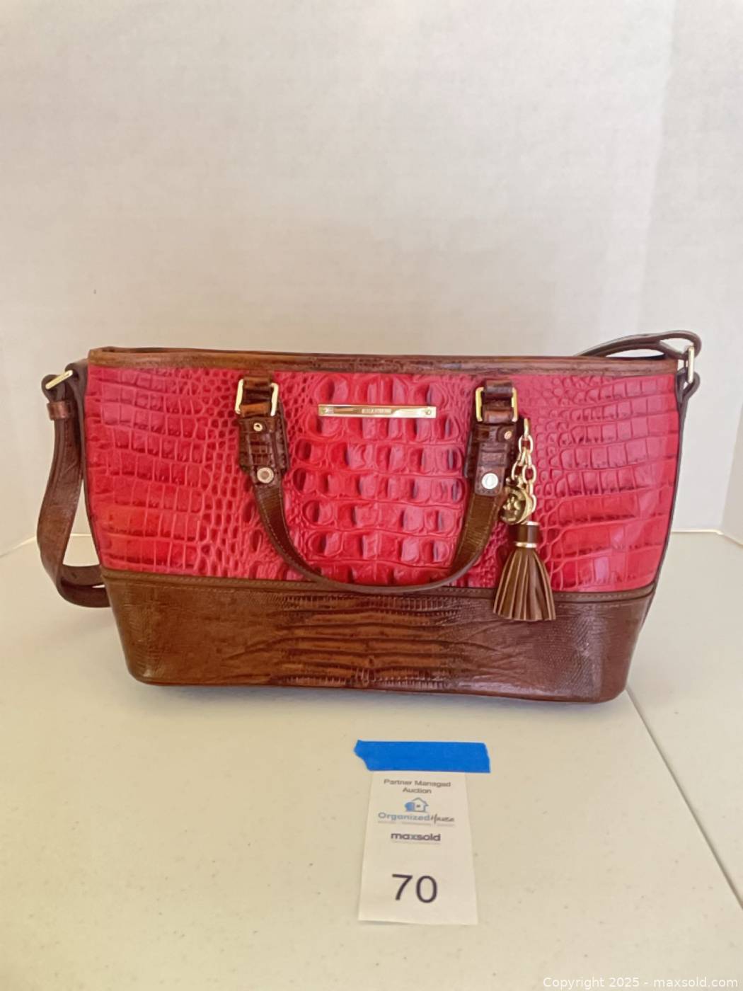 Brahmin red brown croc-embossed satchel tote | Maxsold