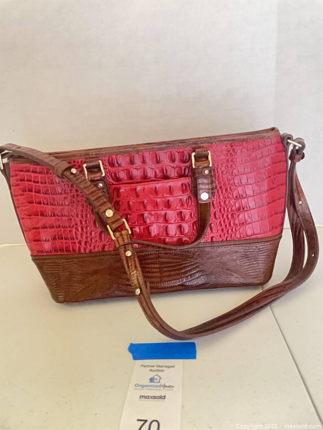 Brahmin red brown croc-embossed satchel tote | Maxsold