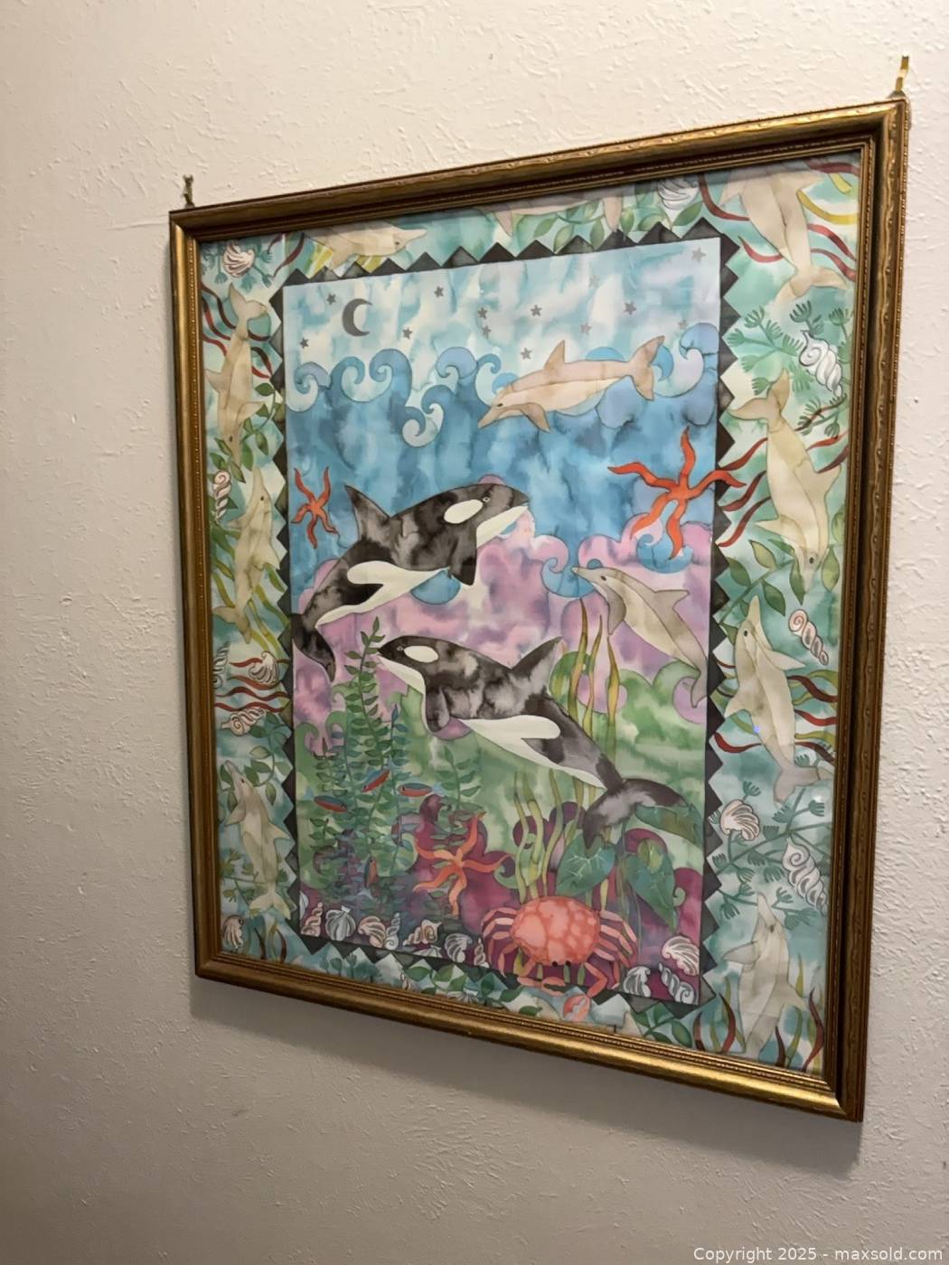 Framed Orca and Ocean Textile Art Print | Maxsold