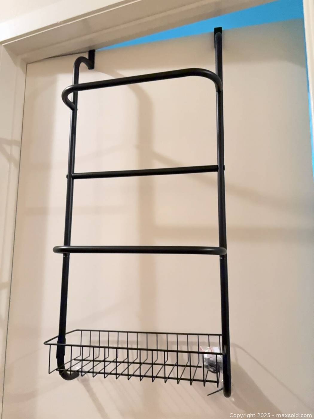 Over-the-door towel and linen rack with basket | Maxsold