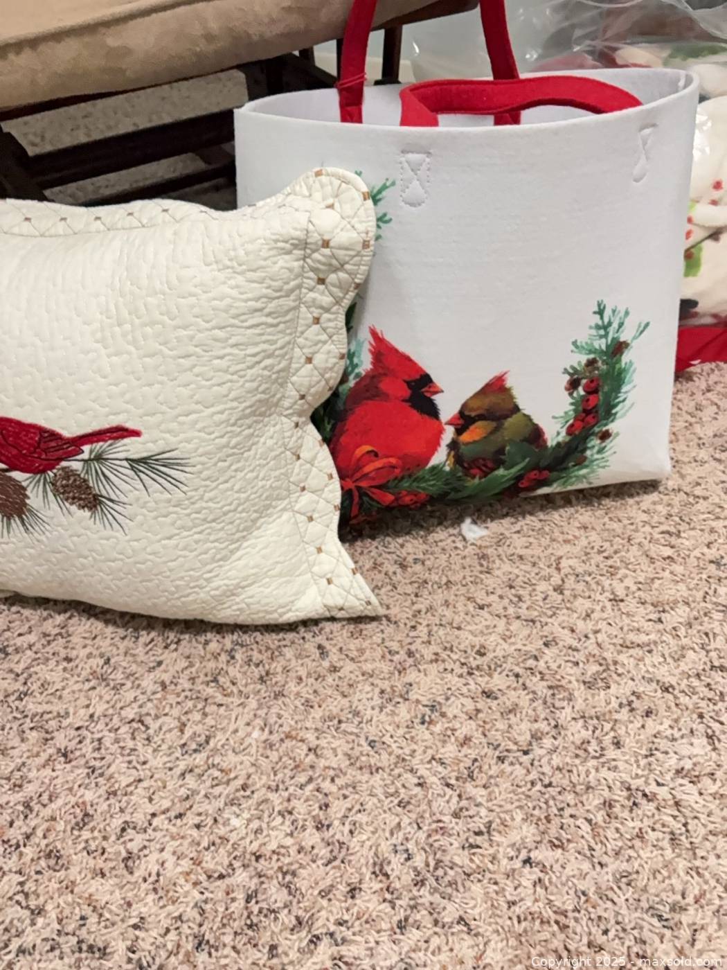 Pillow and Tote Bag with Cardinal Bird Motif | Maxsold