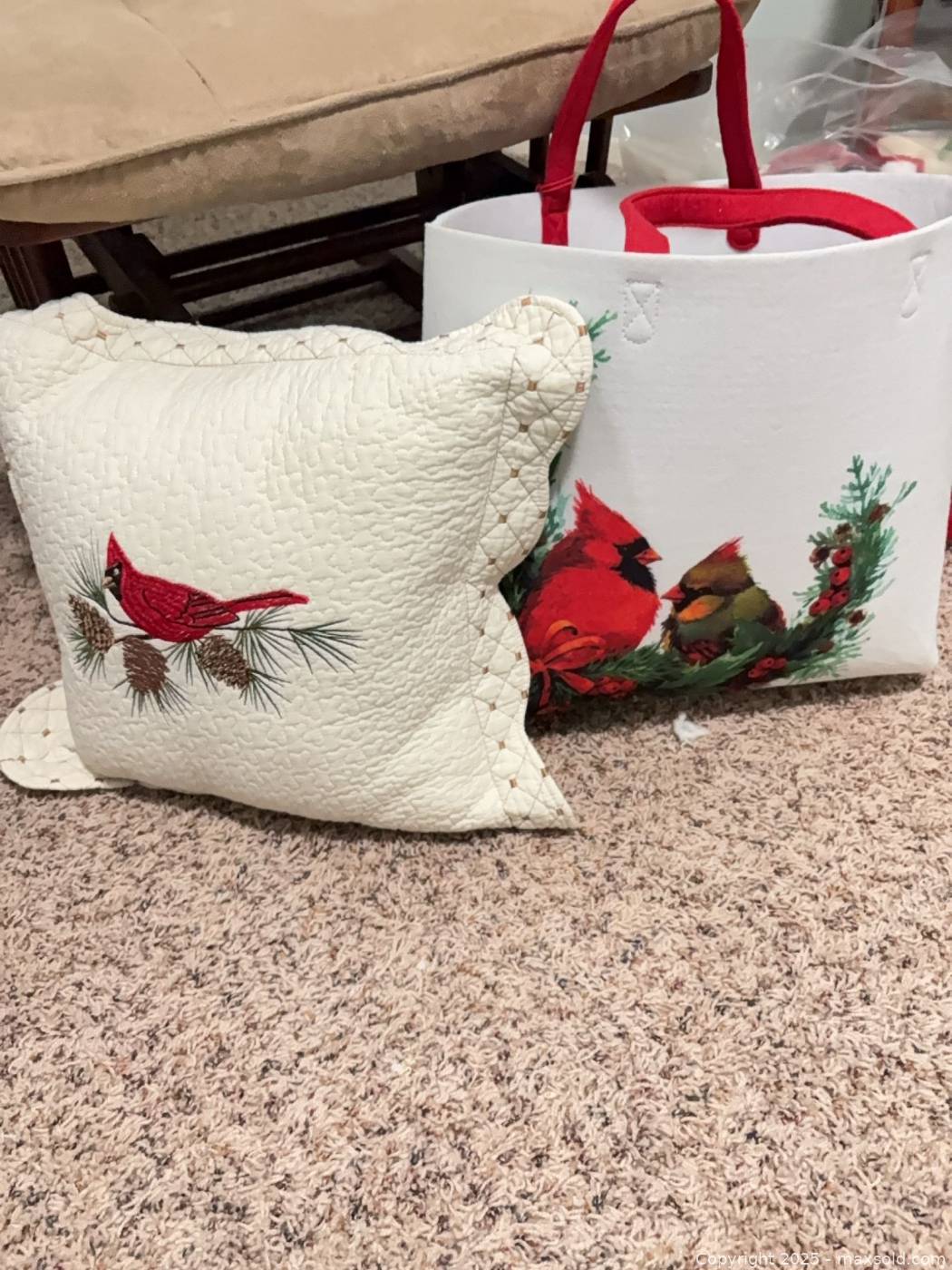 Pillow and Tote Bag with Cardinal Bird Motif | Maxsold