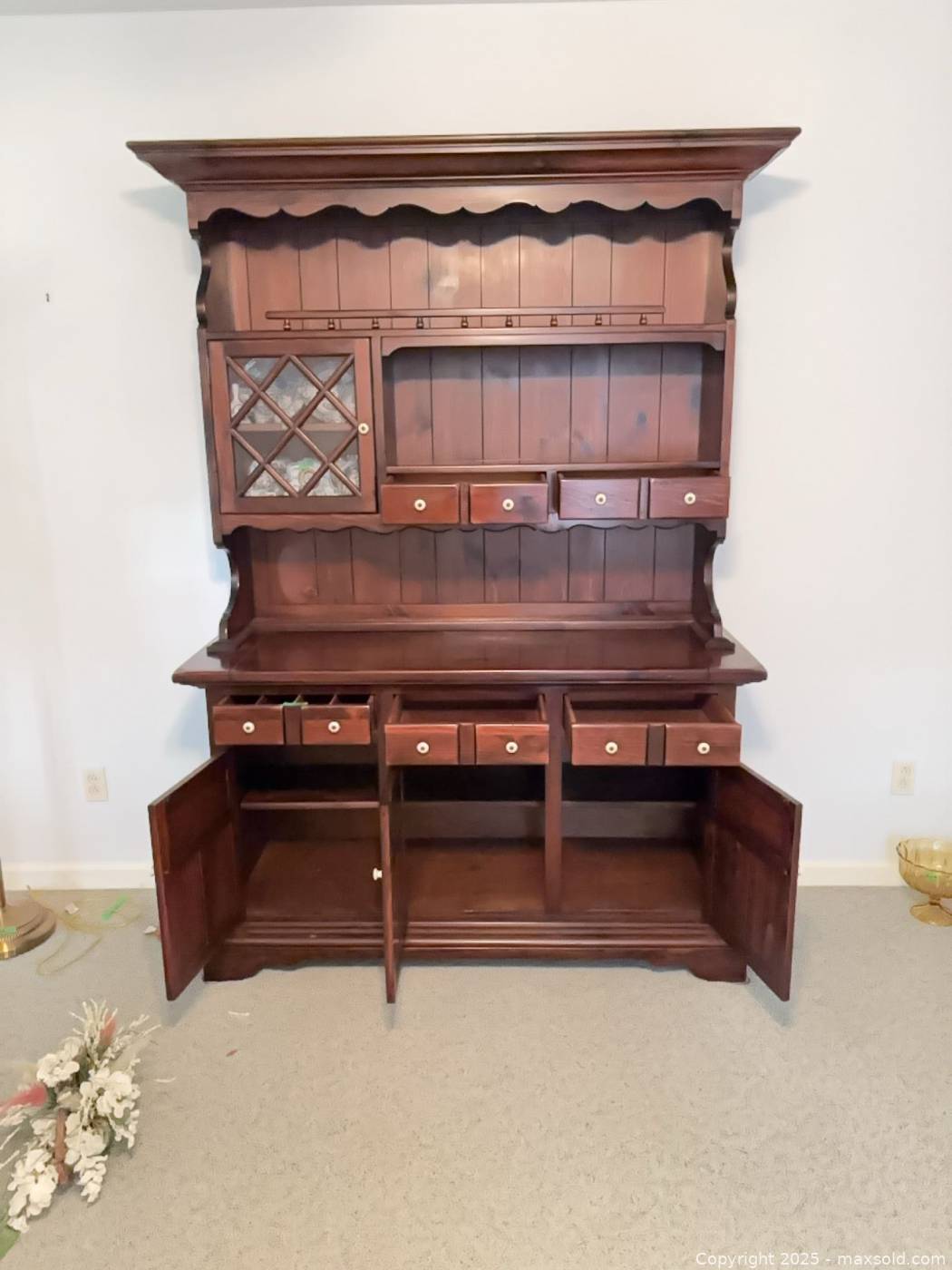 Solid wood two-piece hutch in walnut finish | Maxsold
