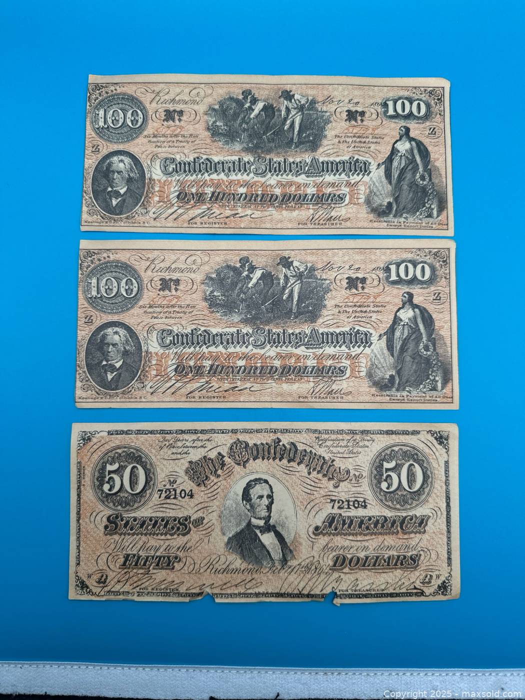 Confederate Reproduction Paper Currency Notes | Maxsold