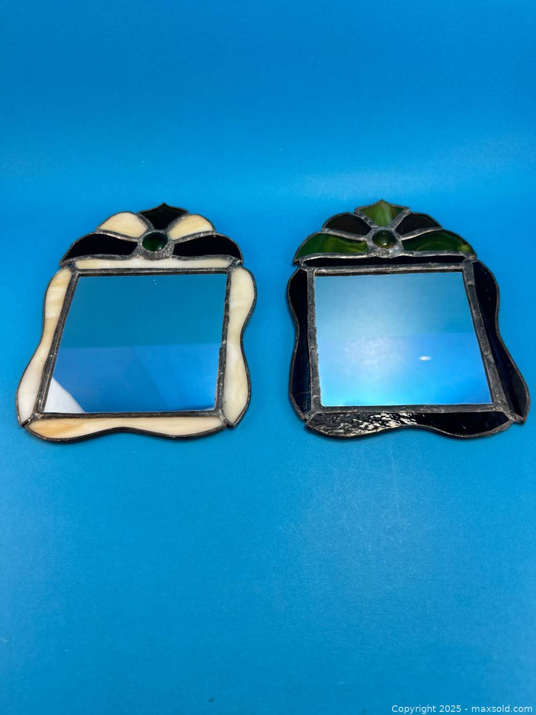 Pair stained glass framed mirrors | Maxsold