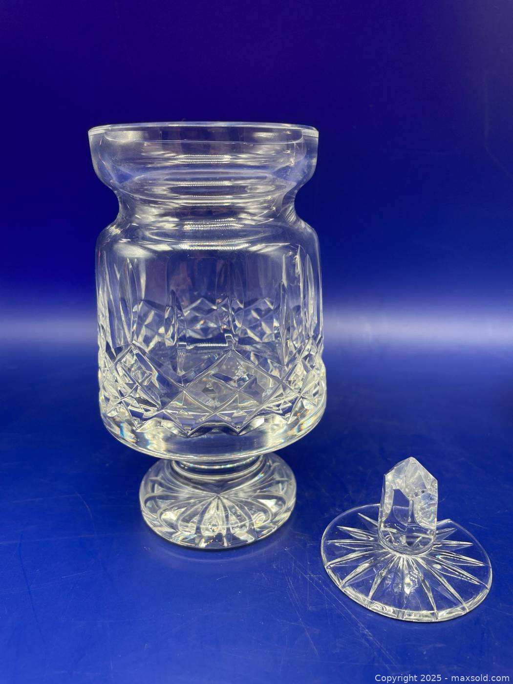 Waterford Lismore crystal jam jar, etched glass jar with sterling lid ...