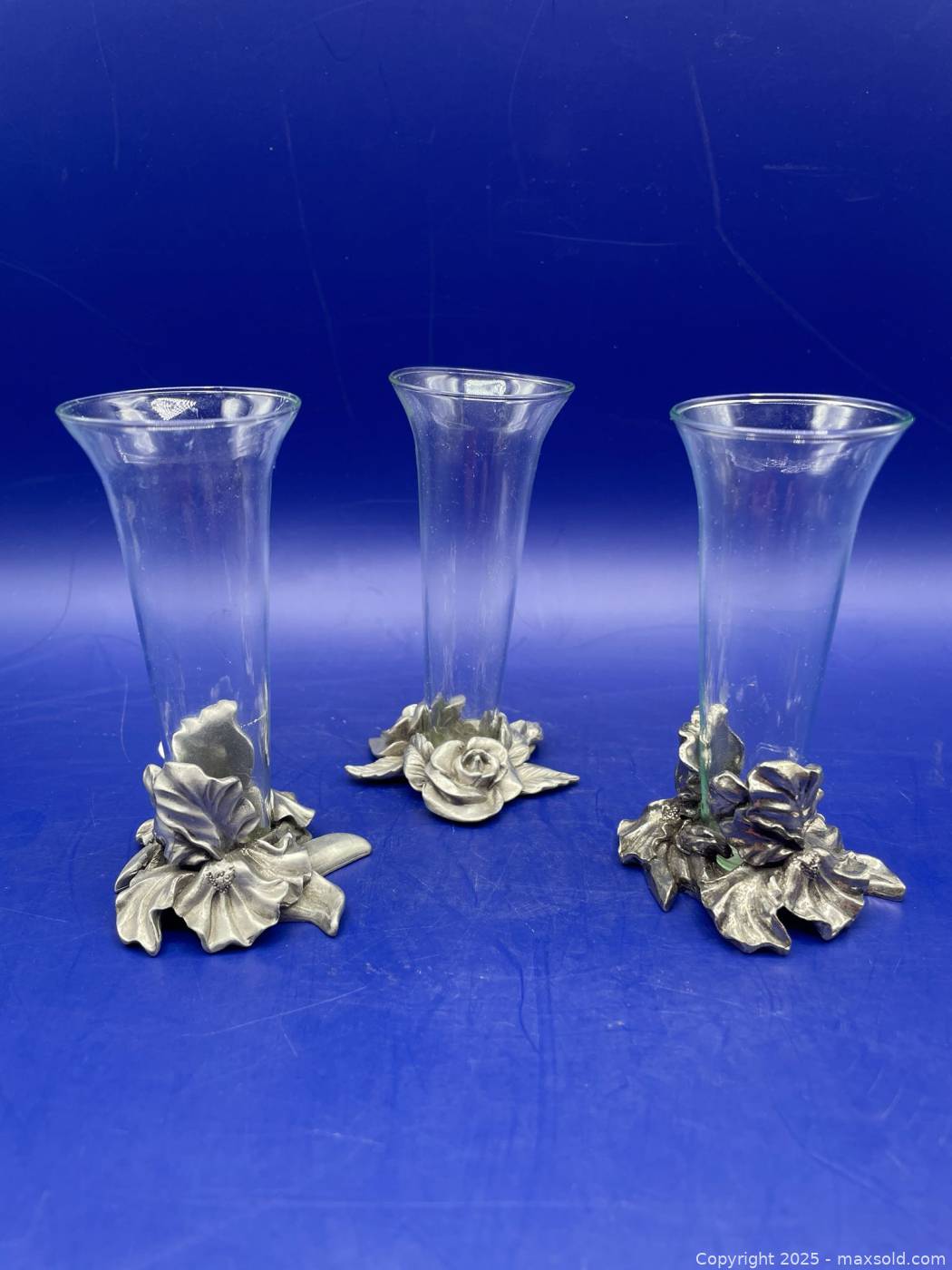 Seagull Pewter glass bud vases, 1994, set of 3 | Maxsold