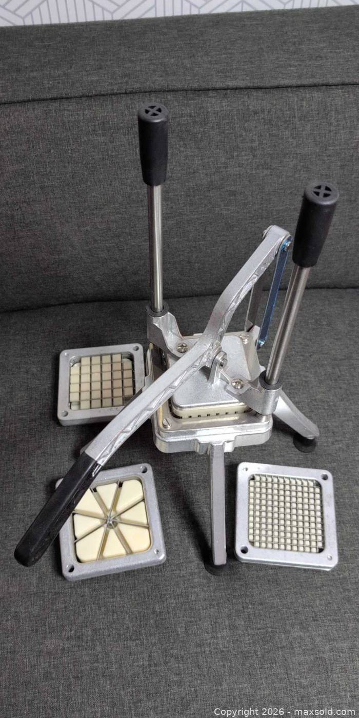 Commercial stainless steel vegetable chopper with four interchangeable ...