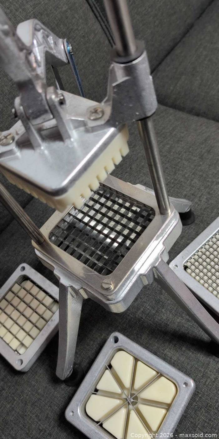 Commercial stainless steel vegetable chopper with four interchangeable ...