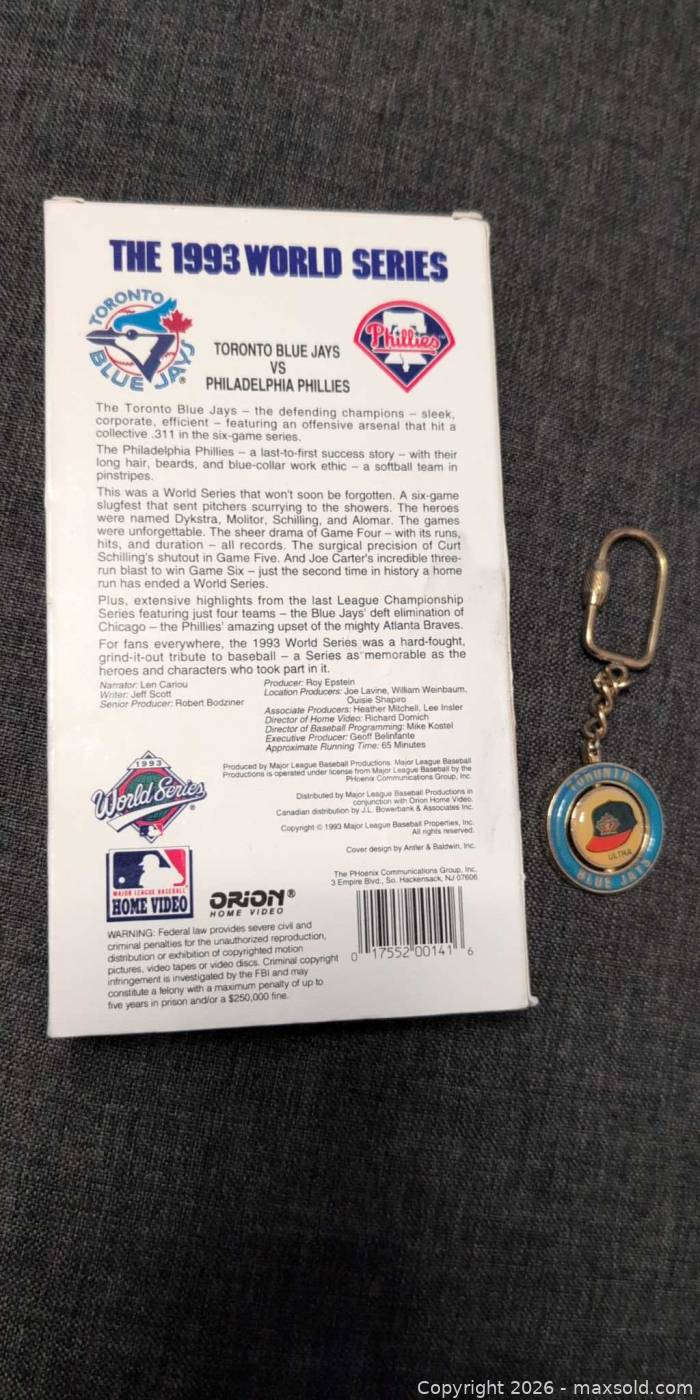 1993 World Series VHS & Blue Jays Spinning Keychain | Maxsold