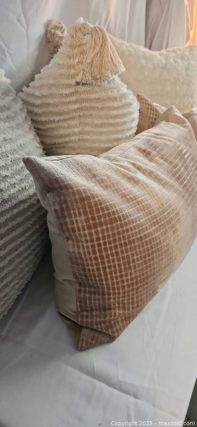 Set of 5 Beige and Cream Decorative Throw Pillows | Maxsold