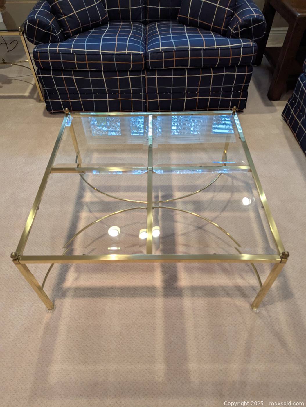 Brass & glass square coffee table | Maxsold