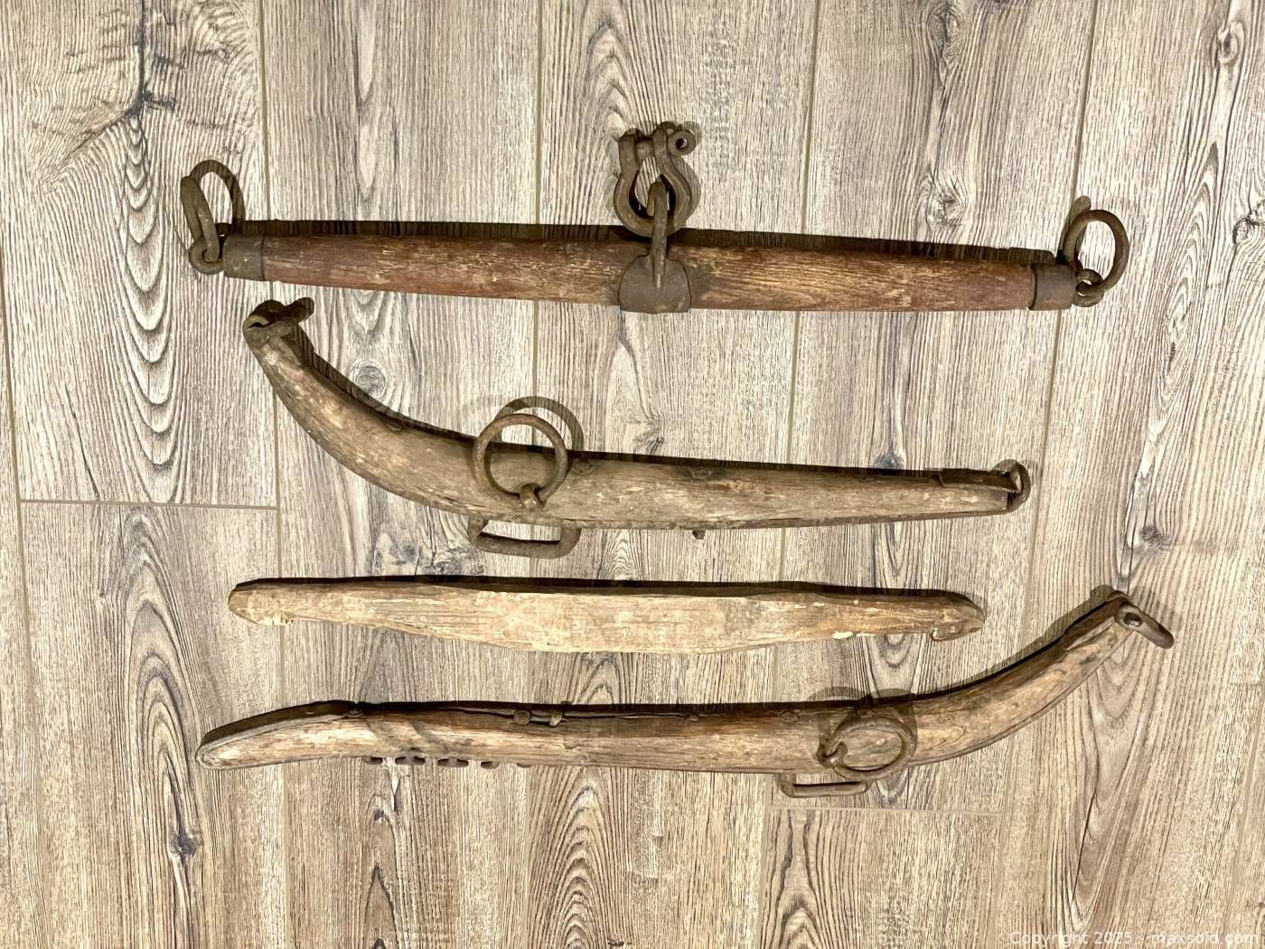 4 Wooden Horse/Oxen Yokes & 3 Cast Iron Pulleys | Maxsold