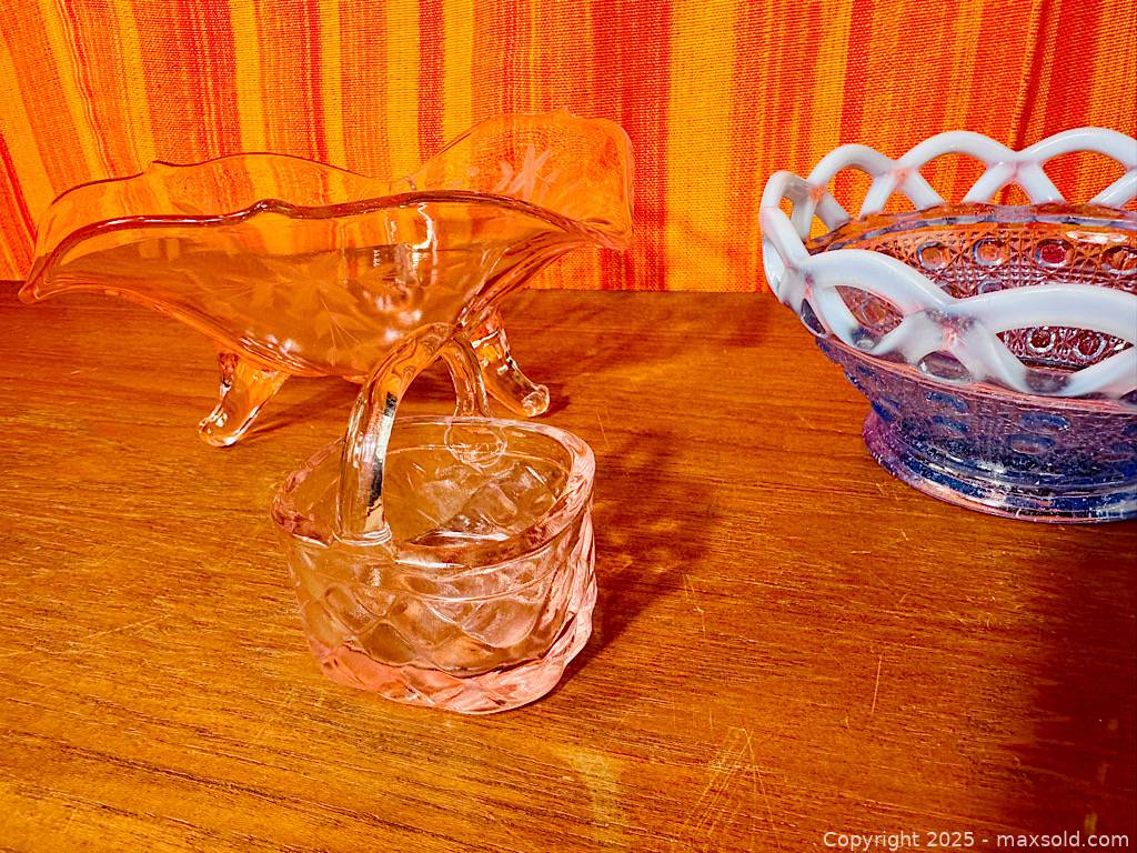 Depression Glass Pieces And Imperial Lace Bowl | Maxsold