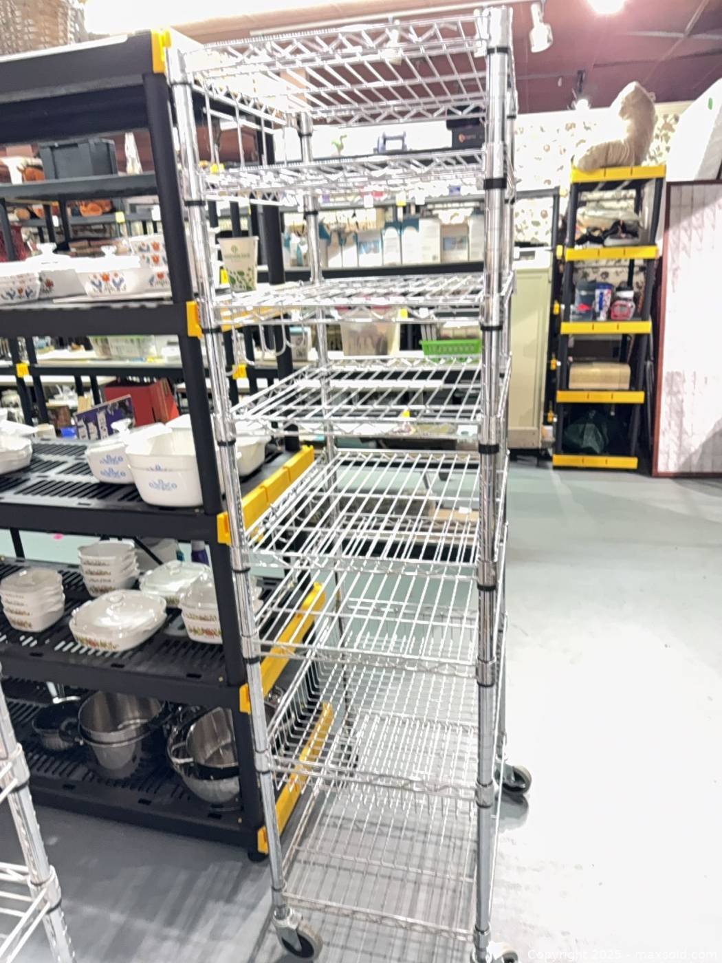 Chrome wire shelving rack, 8 shelves on casters | Maxsold