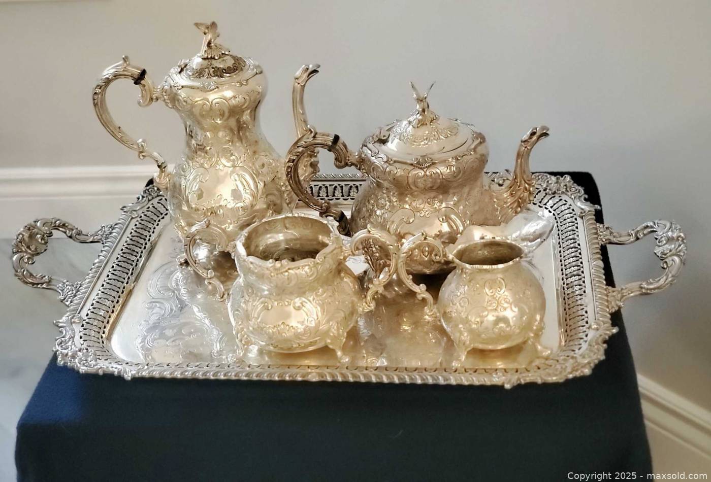 Ornate silver-plated tea and coffee service with tray | Maxsold